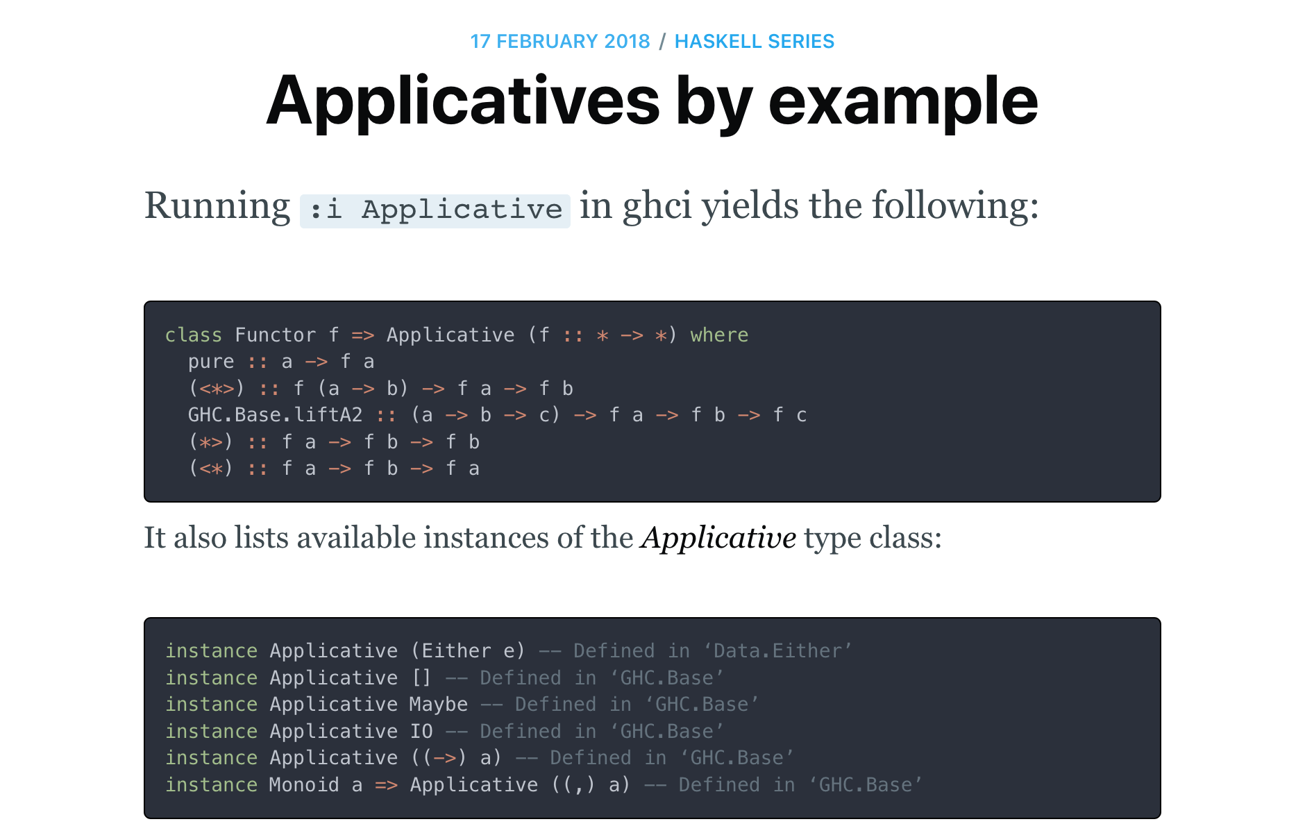 Applicatives by example